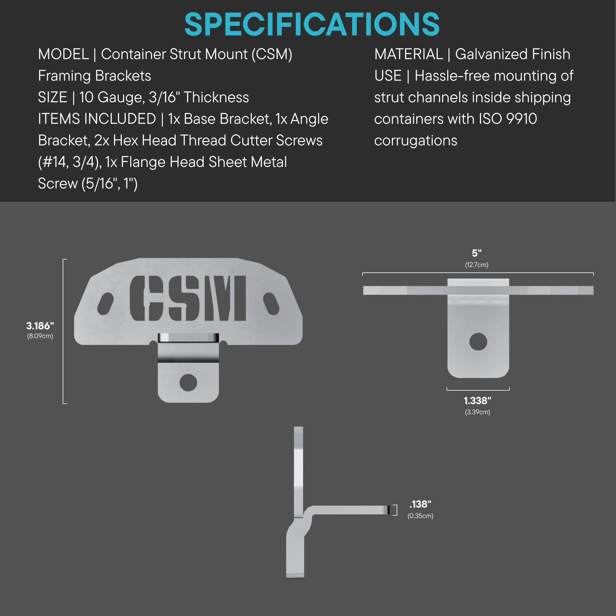 Container Strut Mount (CSM™ ) Galvanized Framing Brackets (10 Pack ...
