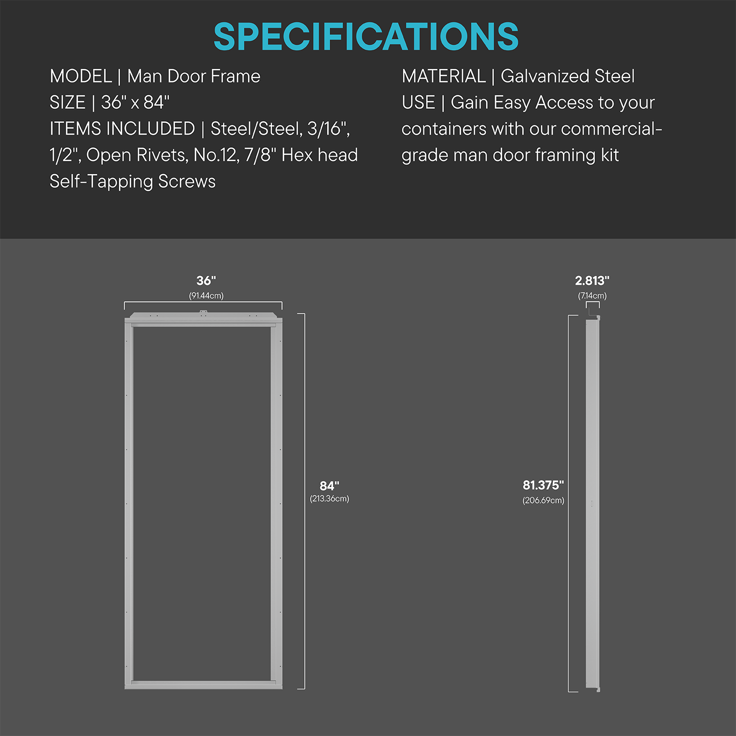 36" Insulated Steel Man Door & Frame Kit (Slab, Lever, Sweep & Hinges ...